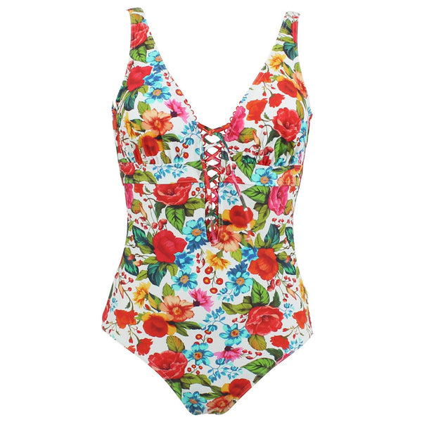 Janine Robin 'Donatella' Multicoloured V-Neck Swimsuit | Sandra Dee