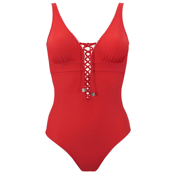 Janine Robin 'Monaco' Red Plunge Swimsuit | Sandra Dee